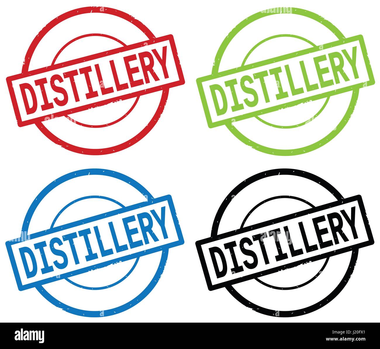 DISTILLERY text, on round simple stamp sign, in color set Stock Photo ...