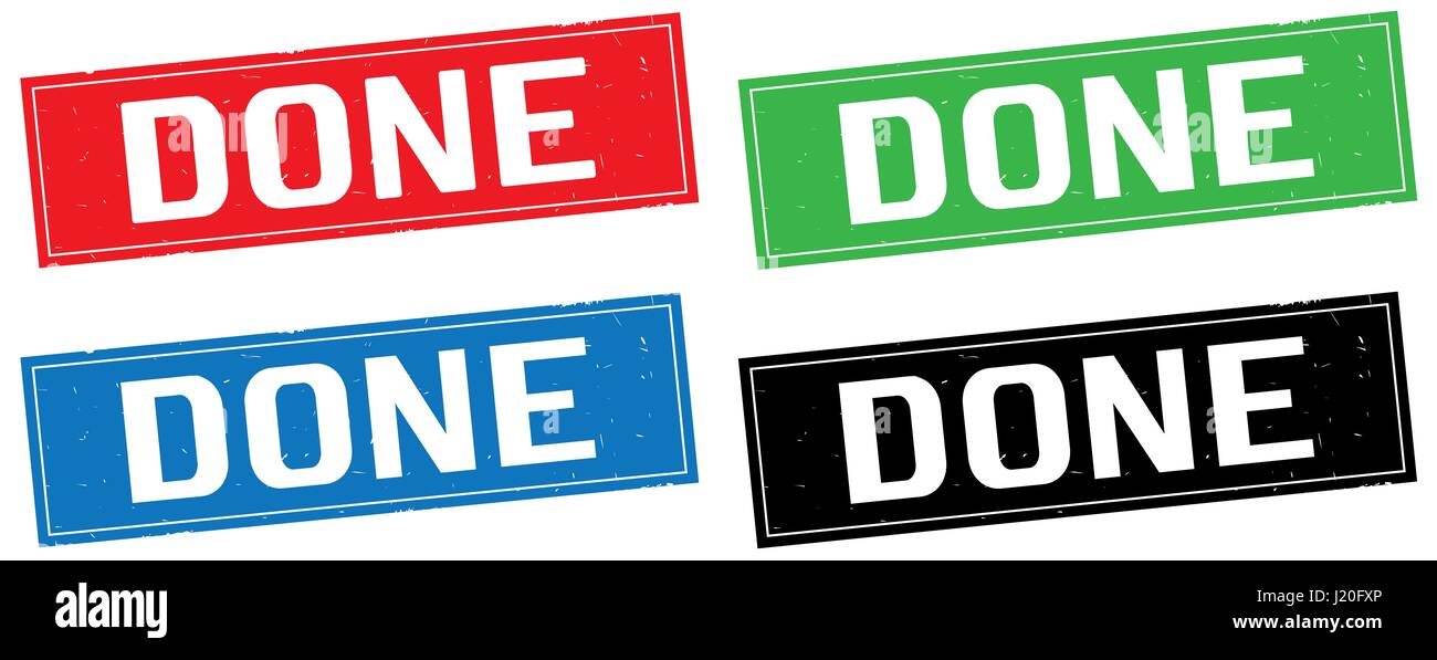DONE text, on rectangle stamp sign, in color set Stock Photo - Alamy