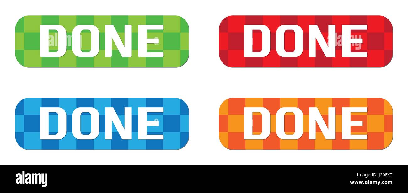 DONE text, on rectangle, zig zag pattern stamp sign, in color set Stock ...