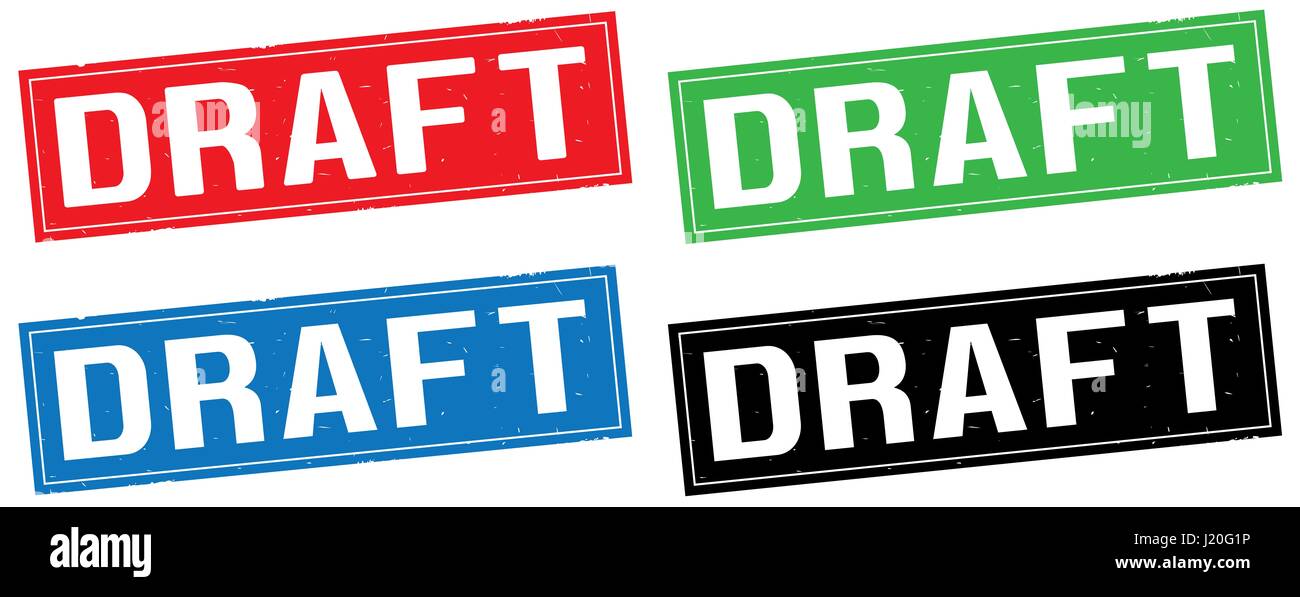 DRAFT text, on rectangle stamp sign, in color set Stock Photo - Alamy