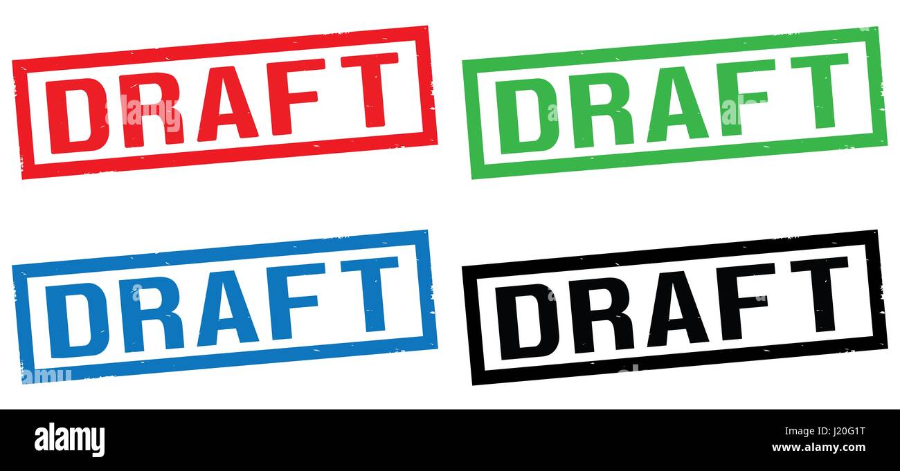 DRAFT text, on rectangle border stamp sign, in color set Stock Photo ...