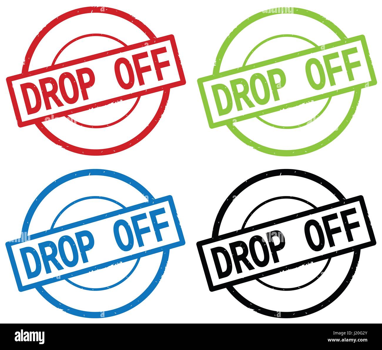 DROP OFF text, on round simple stamp sign, in color set Stock Photo - Alamy