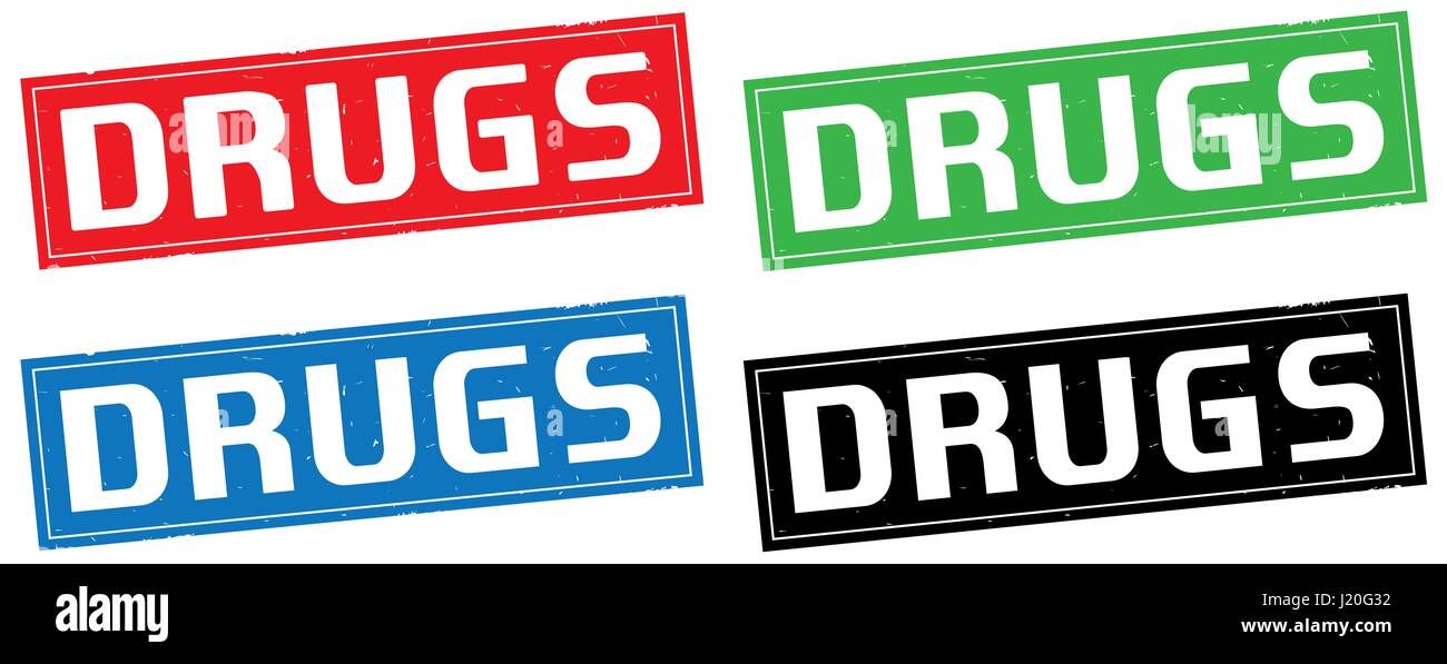 DRUGS text, on rectangle stamp sign, in color set Stock Photo - Alamy