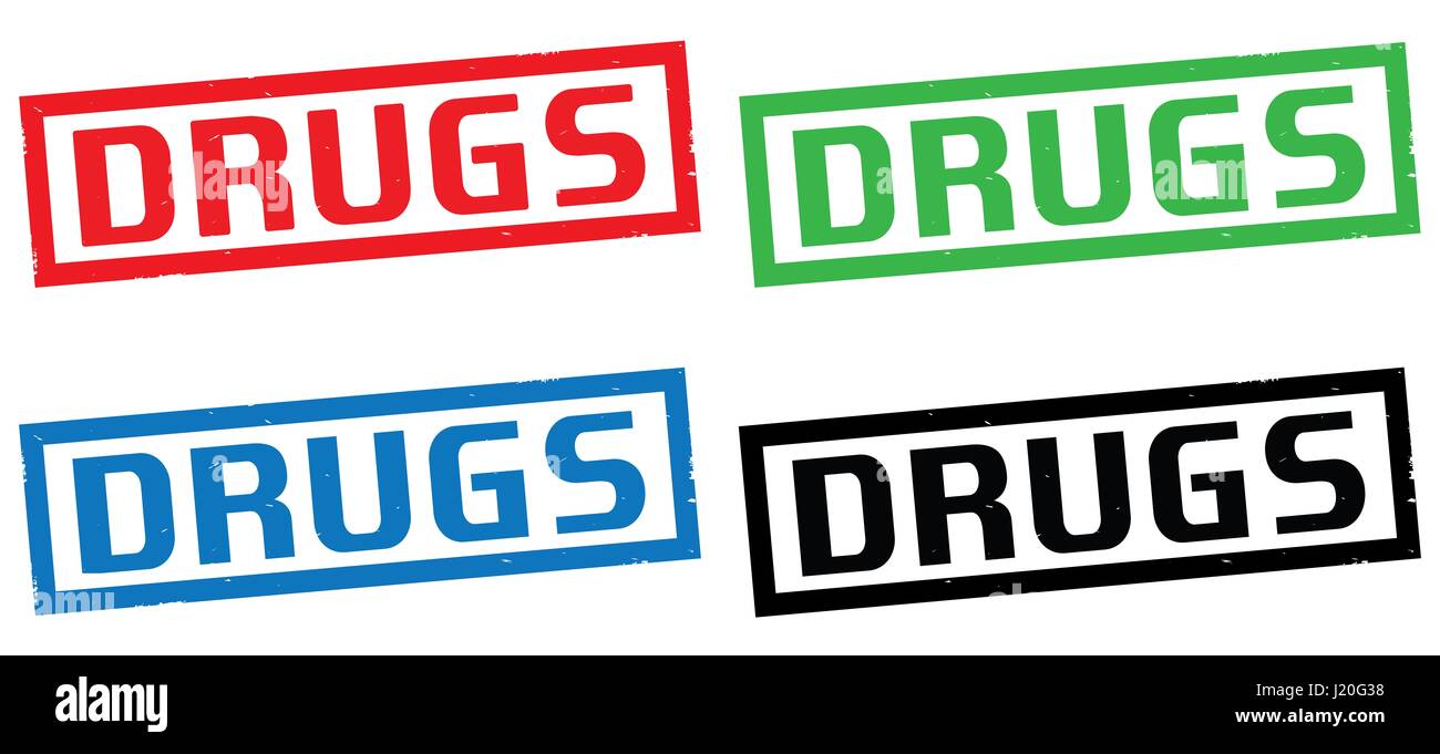 DRUGS text, on rectangle border stamp sign, in color set Stock Photo ...