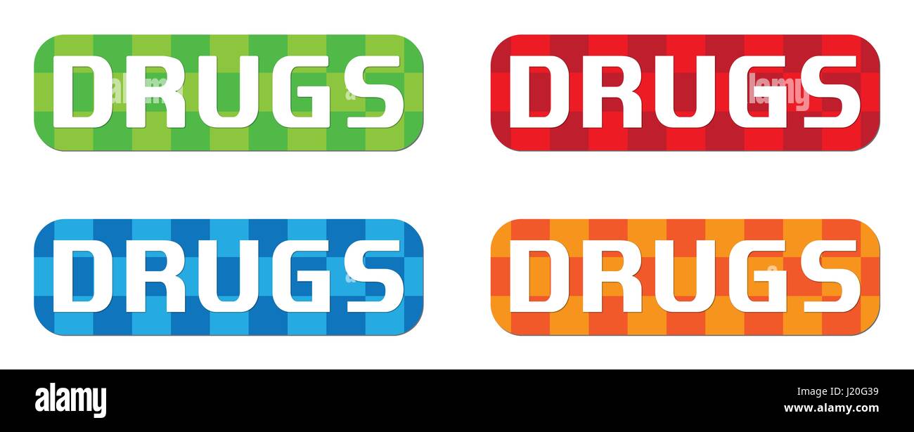 DRUGS text, on rectangle, zig zag pattern stamp sign, in color set ...