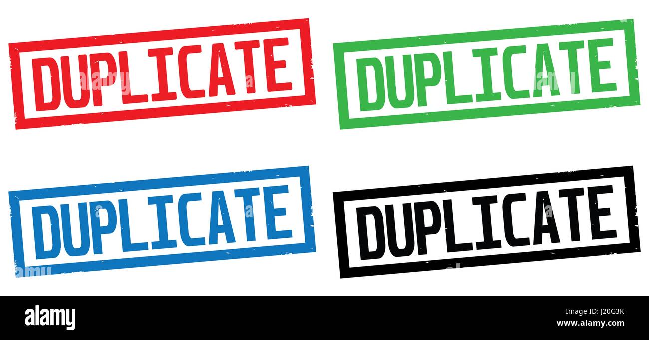 DUPLICATE text, on rectangle border stamp sign, in color set Stock ...