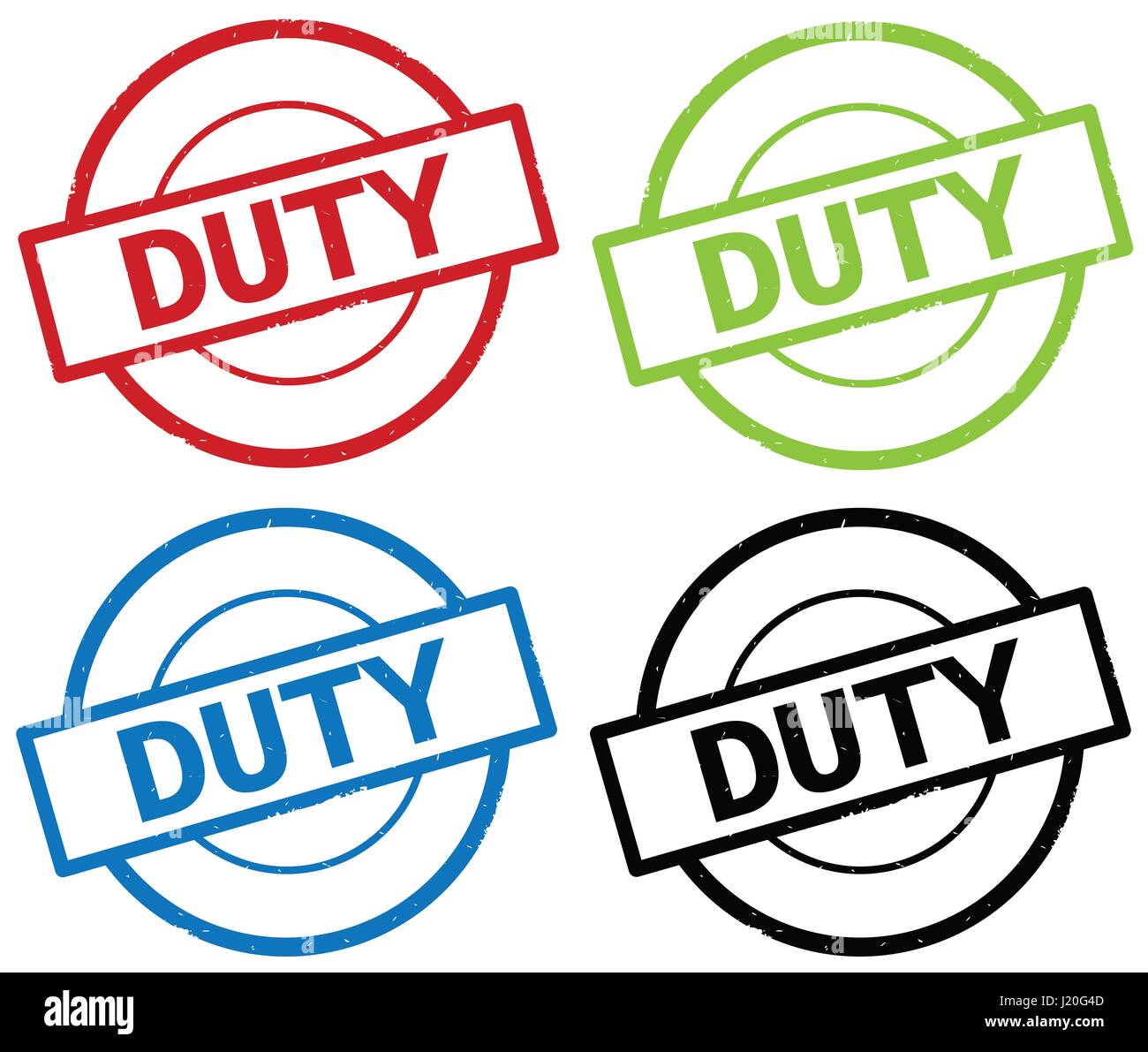 DUTY text, on round simple stamp sign, in color set Stock Photo - Alamy