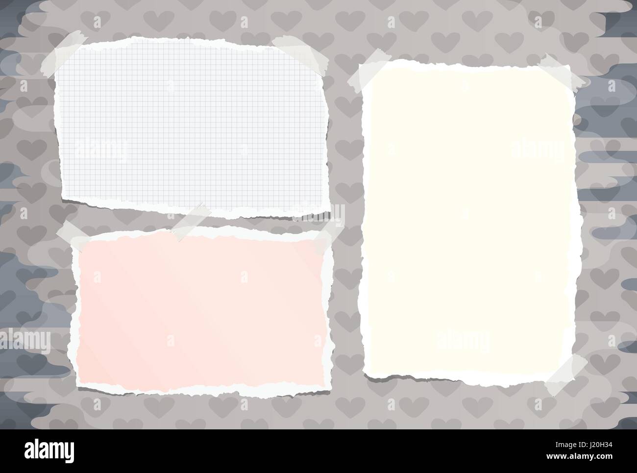 Ripped colorful, white notebook, copybook note paper stuck with sticky ...