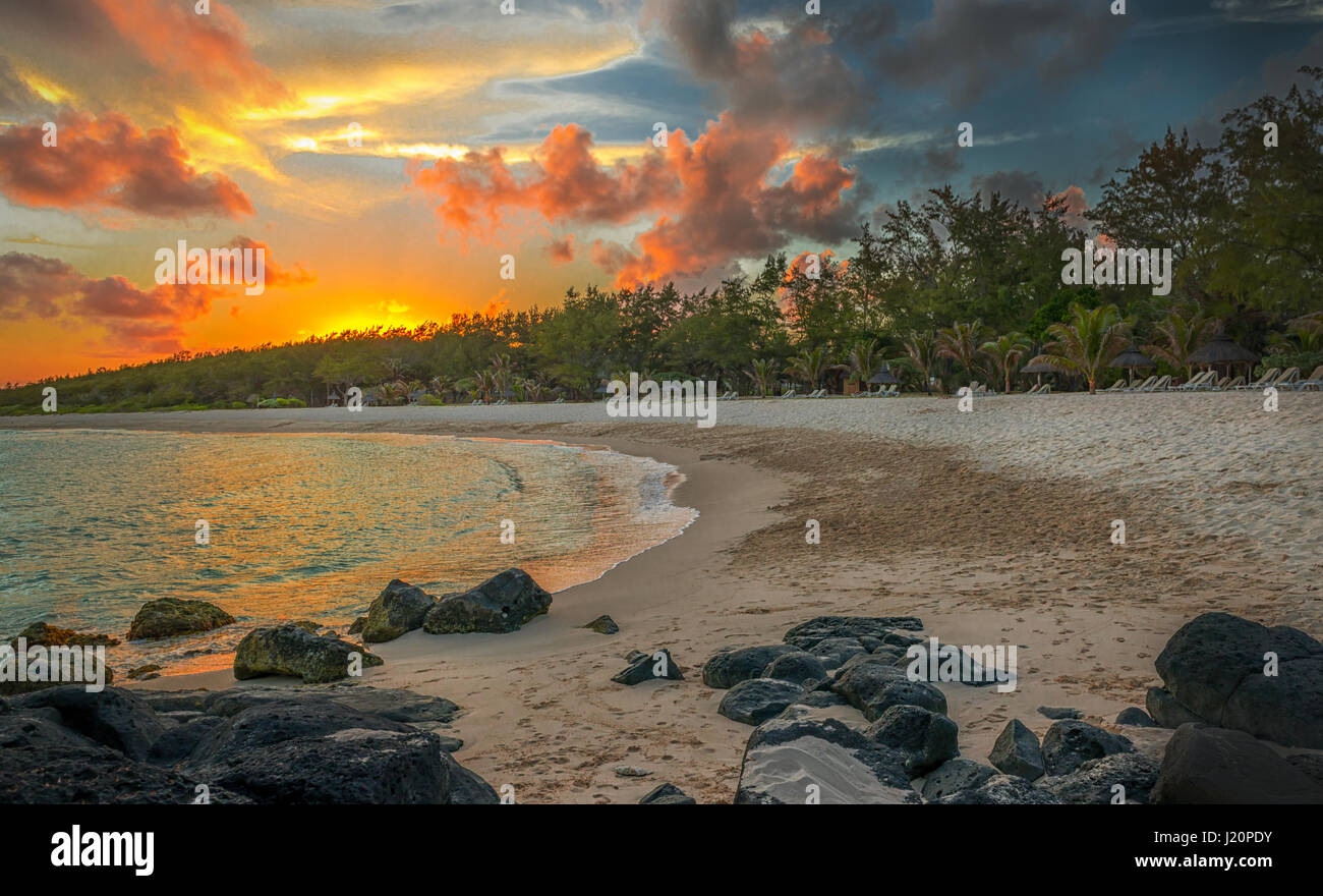 colorful Sunset on a beautiful beach on Mauritius Stock Photo - Alamy