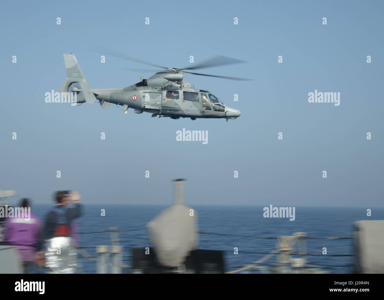 A French Navy Eurocopter AS565 Panther helicopter conducts a flyby of ...
