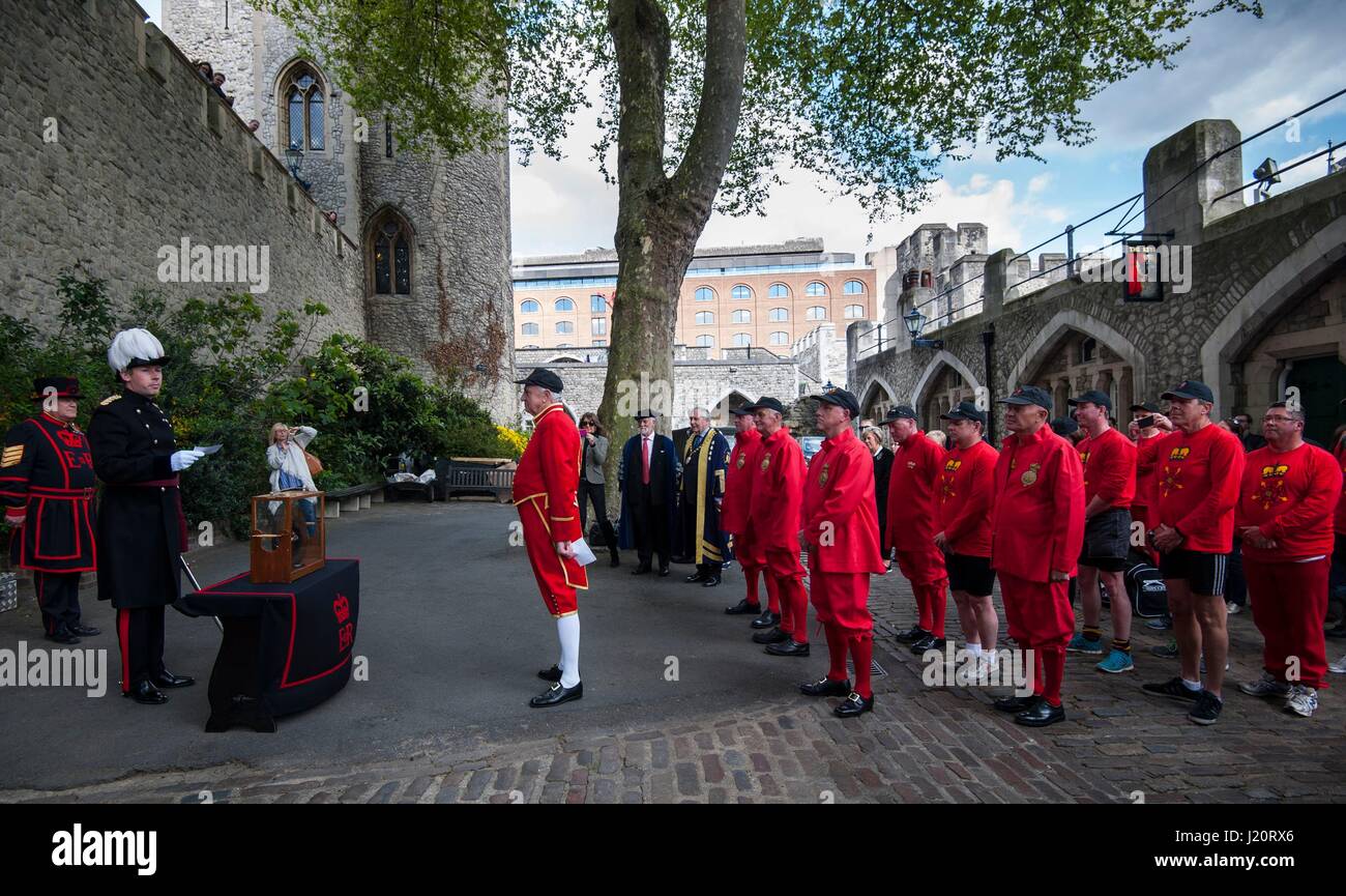 The Queen's Barge Master (centre) presents the Stela, a piece of Tudor ...