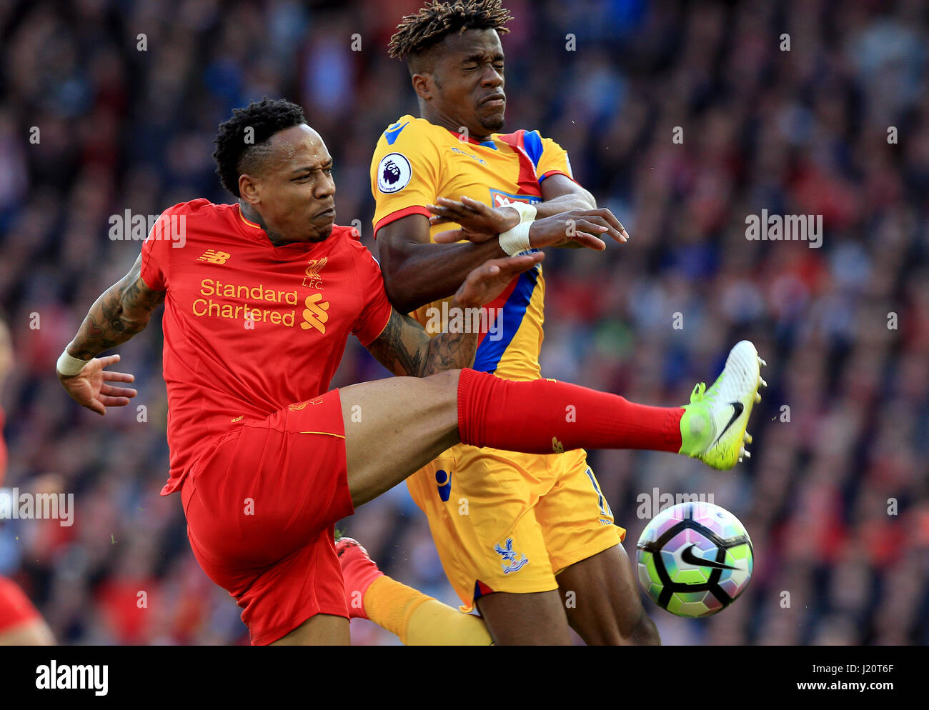Liverpool's Nathaniel Clyne (left) and Crystal Palace's Wilfried Zaha ...