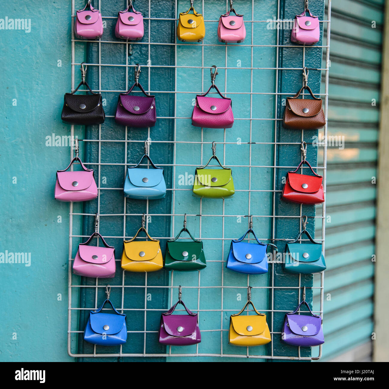 Colorful coin purse sold in the street of Bangkok, Thailand Stock Photo ...