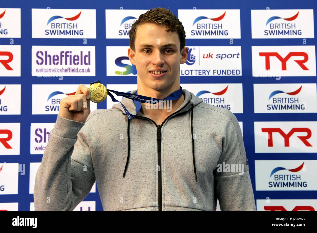 Benjamin Proud poses with his gold medal after winning the Men's 50m ...
