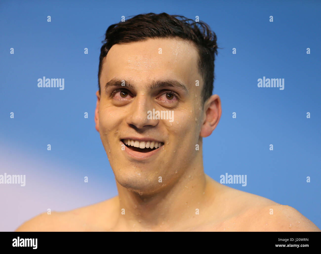 James Guy reacts after winning The Men's 200 Metre Freestyle during day ...