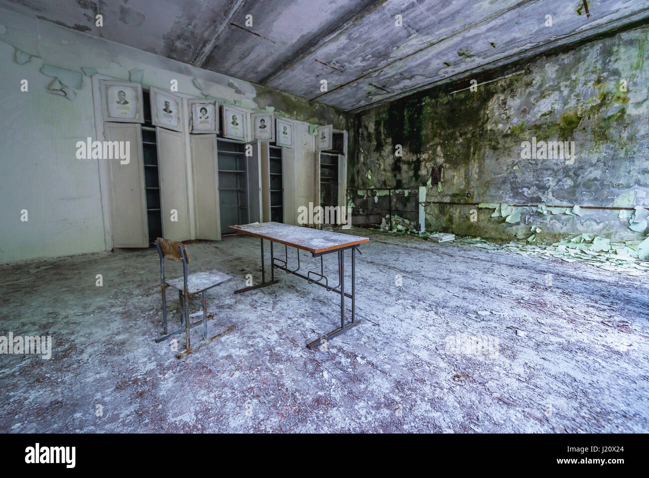 Classroom in high school of Chernobyl-2 military base, Chernobyl ...