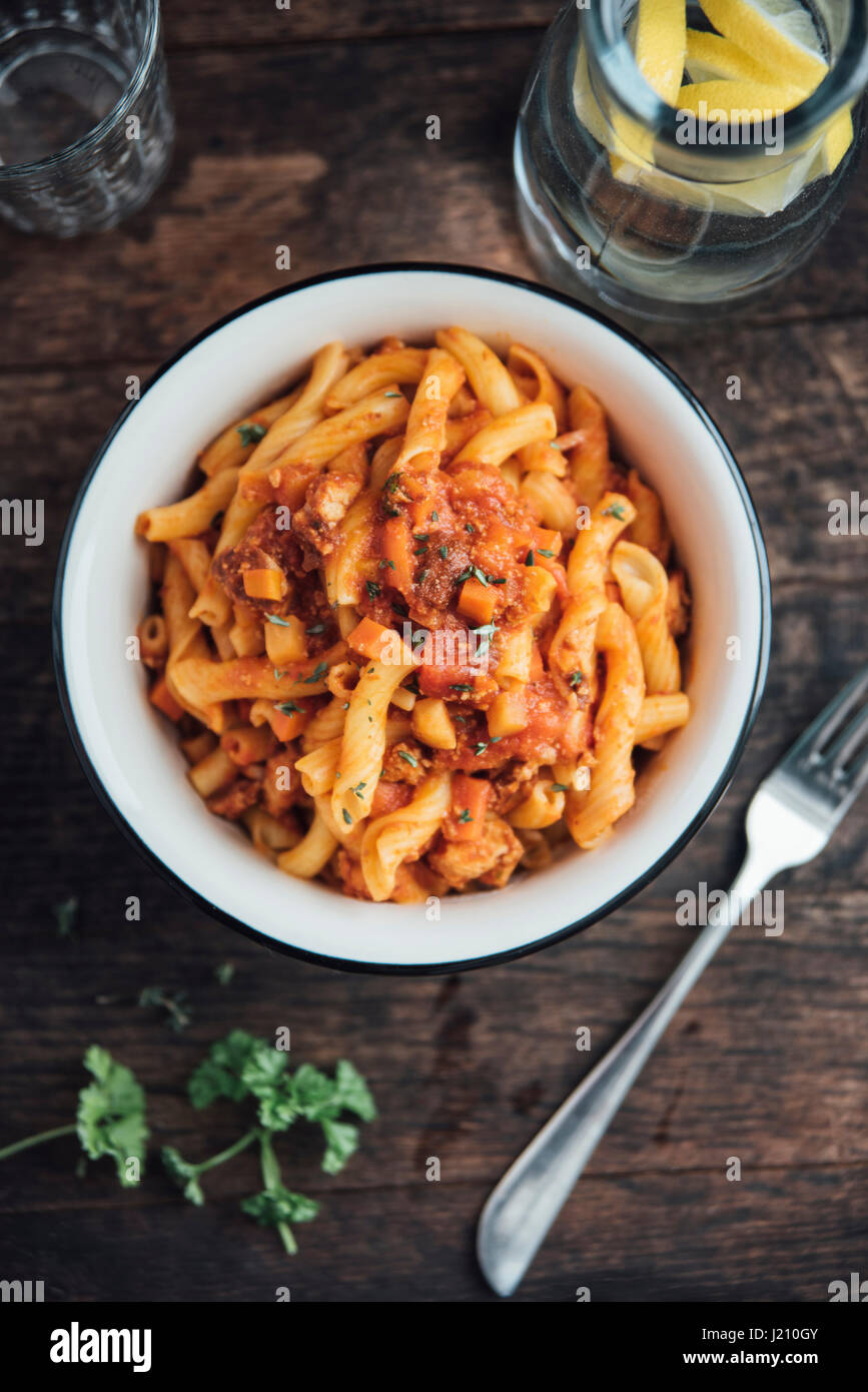 Torchiette pasta with veggie tofu bolognese Stock Photo - Alamy