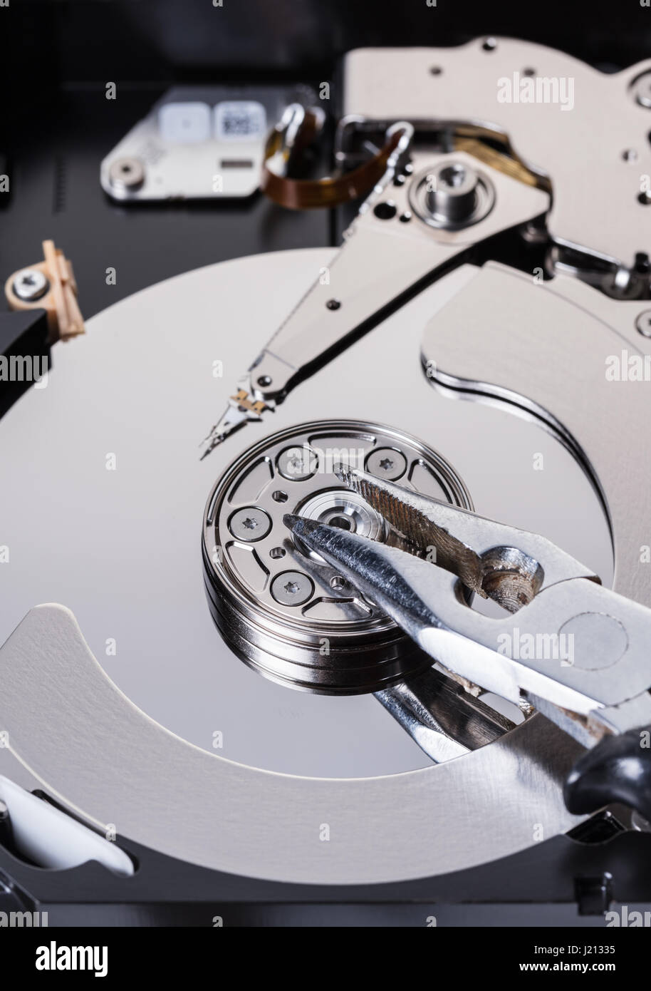 Disassembled computer hard disk and tool close-up Stock Photo - Alamy
