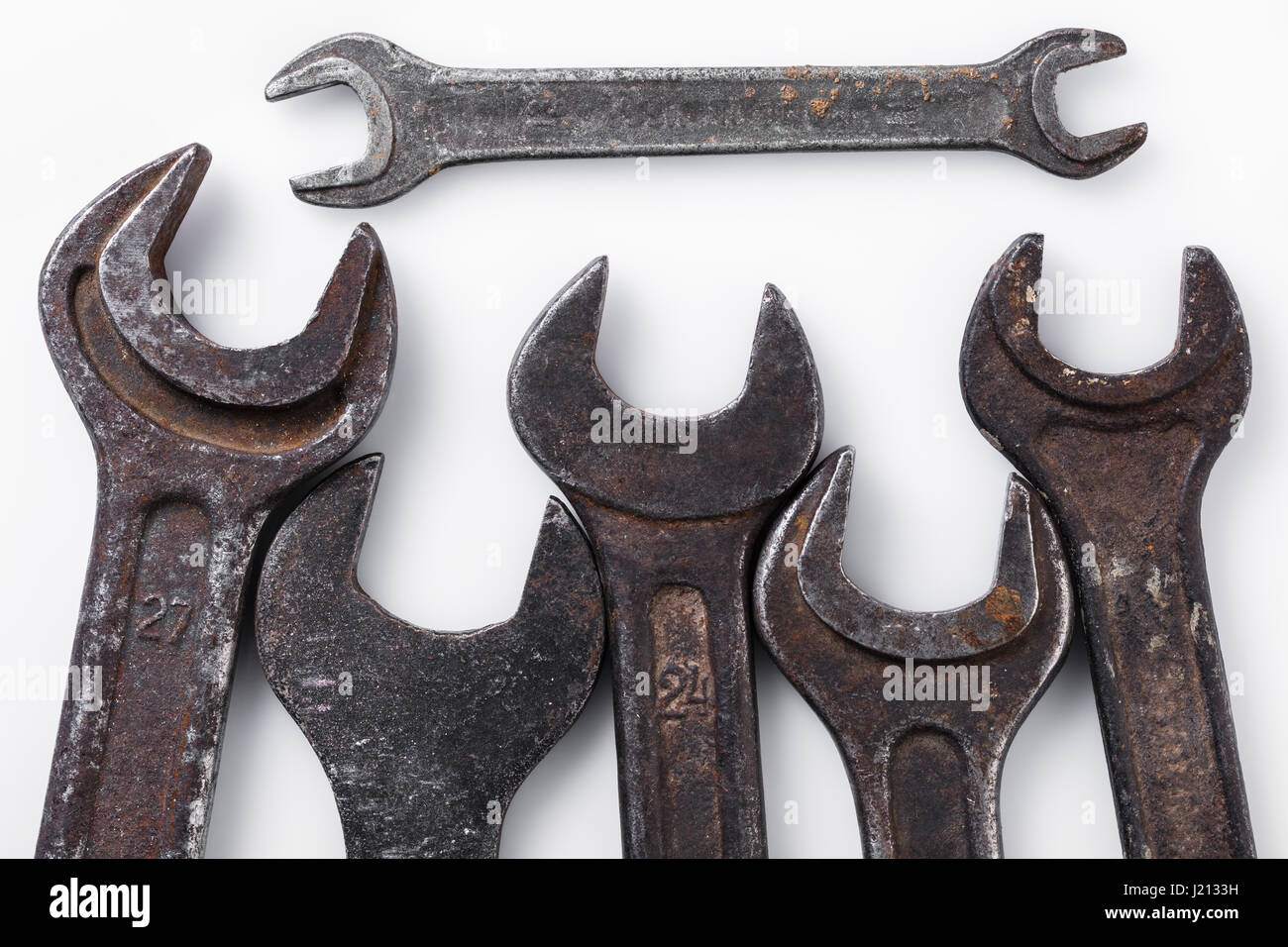spanners of different sizes on a white background Stock Photo - Alamy
