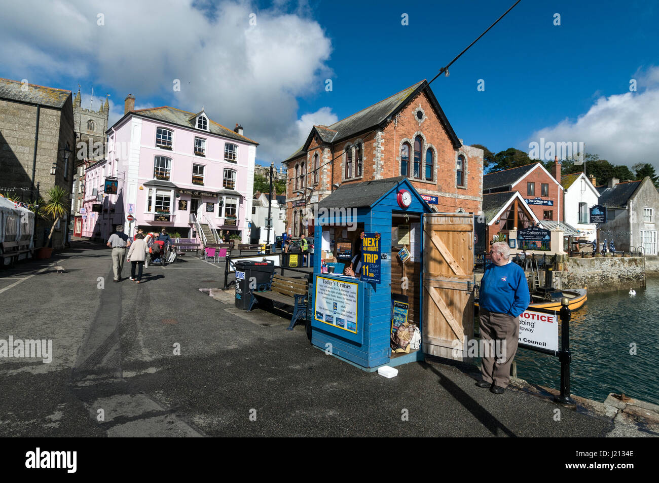 Town Quay and ferry landing in the centre of Fowey in Cornwall, Britain ...