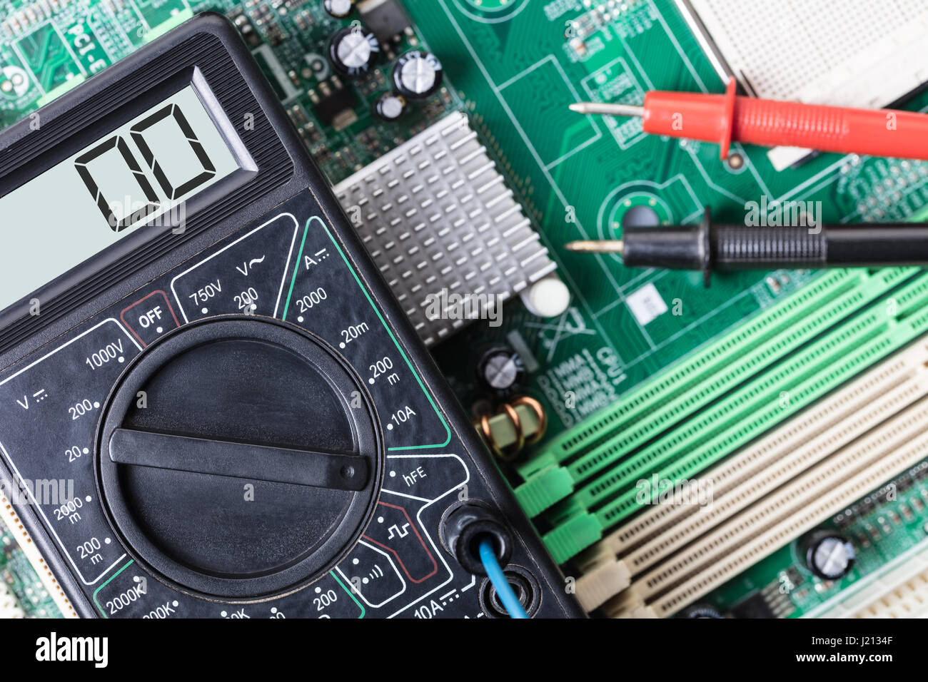 Electronic measuring tool close-up on a computer board Stock Photo - Alamy