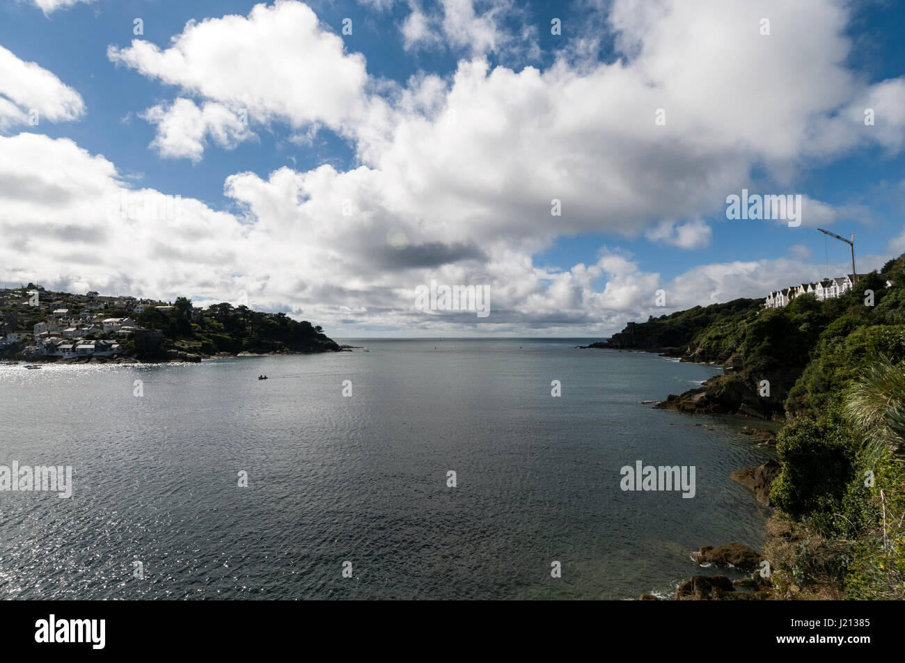 The Fowey estuary leading into the English Channel at Fowey, Cornwall ...