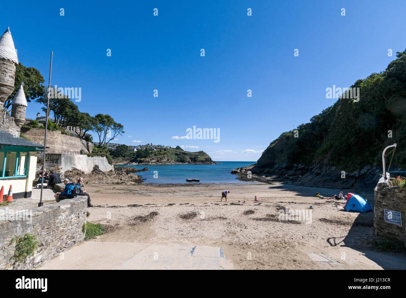 A small sandy beach at Readymoney Cove at Fowey in Cornwall, Britain ...