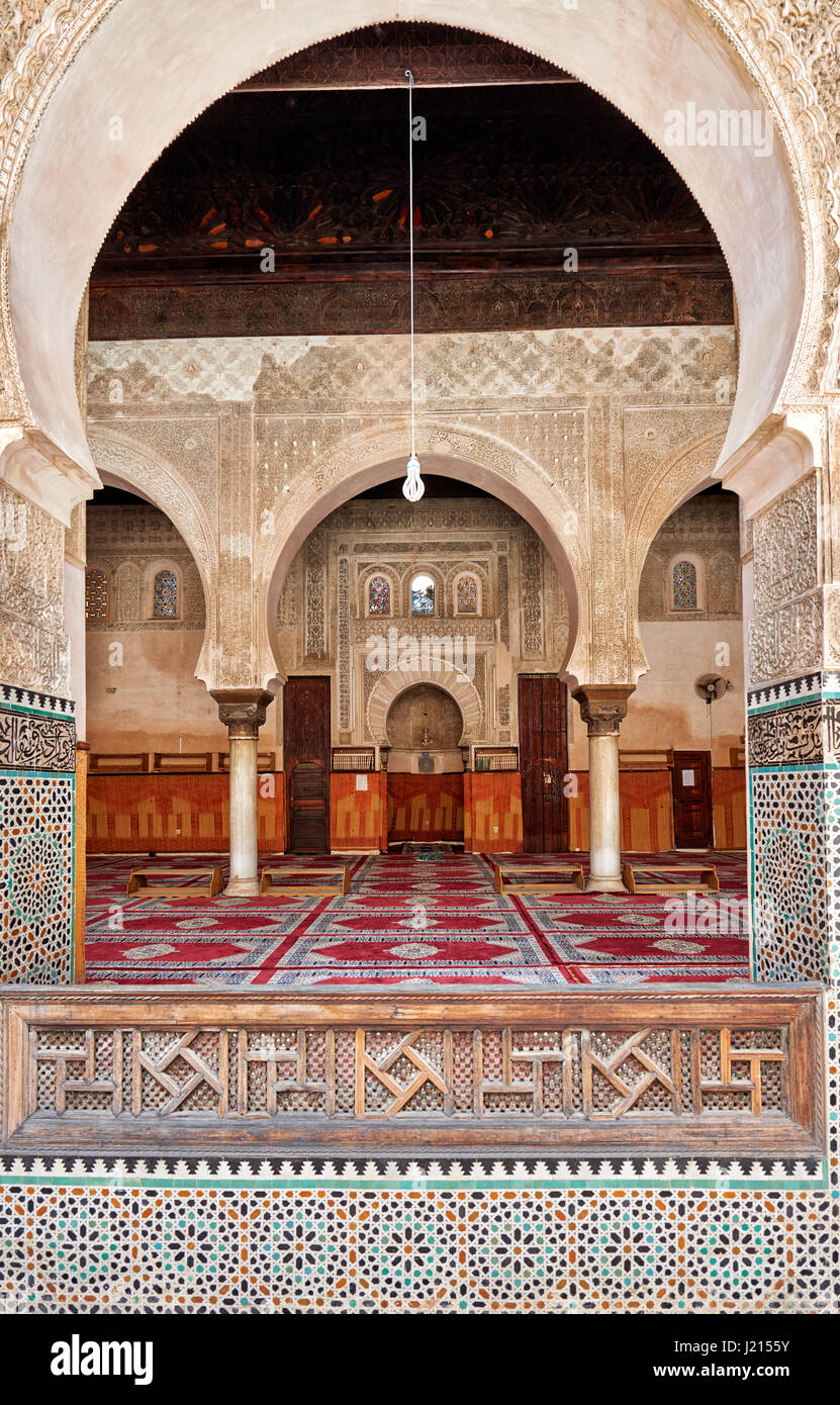 inner courtyard with islamic architecture of Bou Inania Madrasa, Ornate ...
