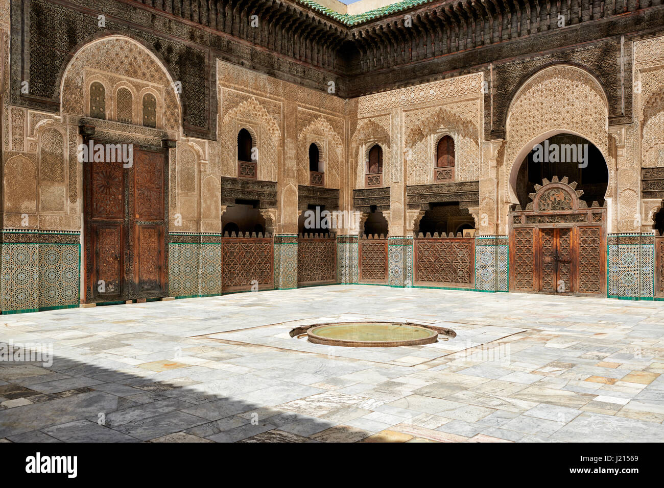 inner courtyard with islamic architecture of Bou Inania Madrasa, Ornate ...