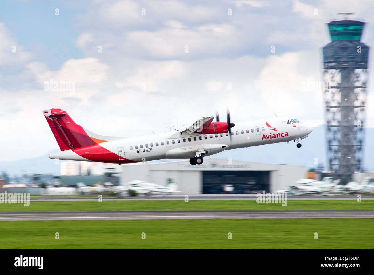 An ATR 72-600 turboprop flown by Colombia's Avianca lifts off from the ...