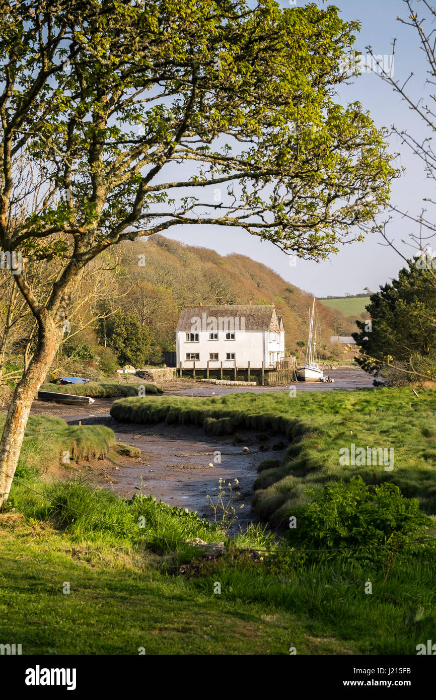 Cornwall. The historic old port at Gweek Village on the Helford River ...