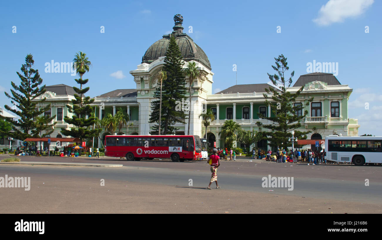 MAPUTO, MOZAMBIQUE - APRIL 29: Main railway statiion and bus terminal ...