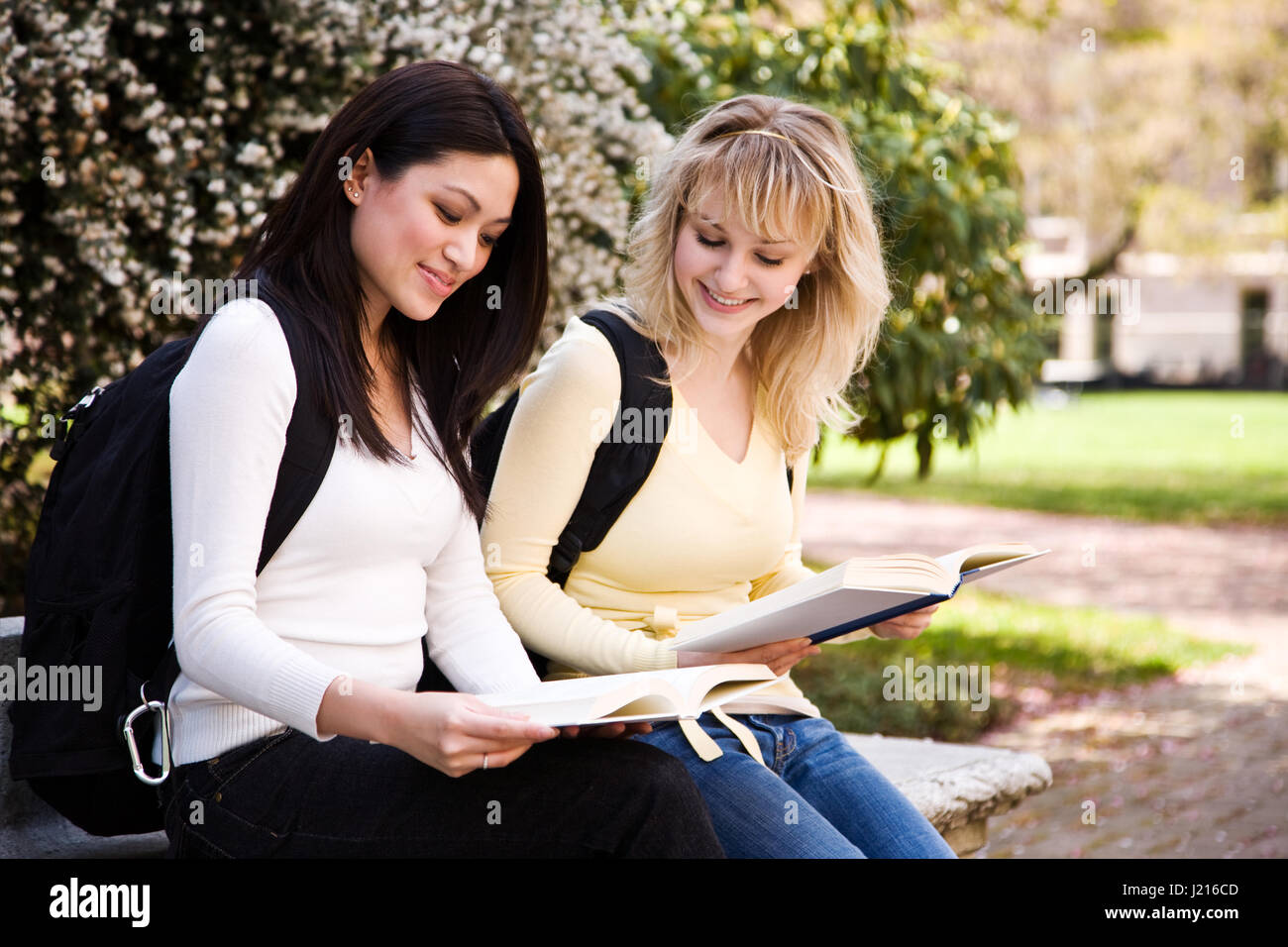 A shot of two college students having a discussion on campus Stock ...