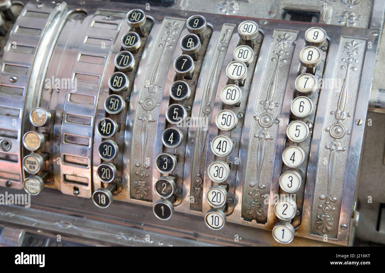 Ancient mechanical cash register machine Stock Photo - Alamy
