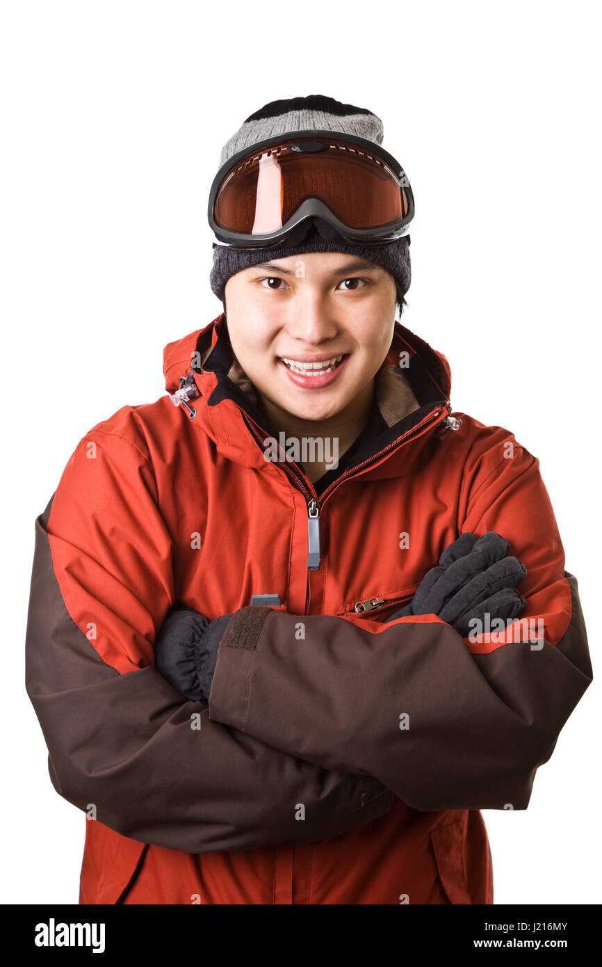 An isolated shot of an asian snowboarder Stock Photo - Alamy