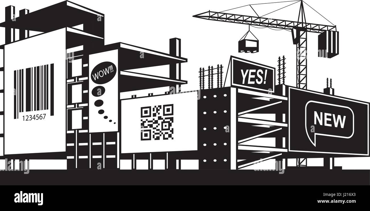 Advertising panels on the construction of a building - vector ...