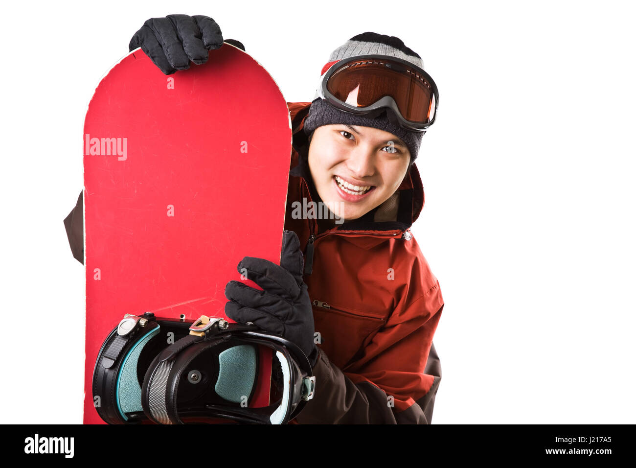 An isolated shot of an asian snowboarder Stock Photo - Alamy