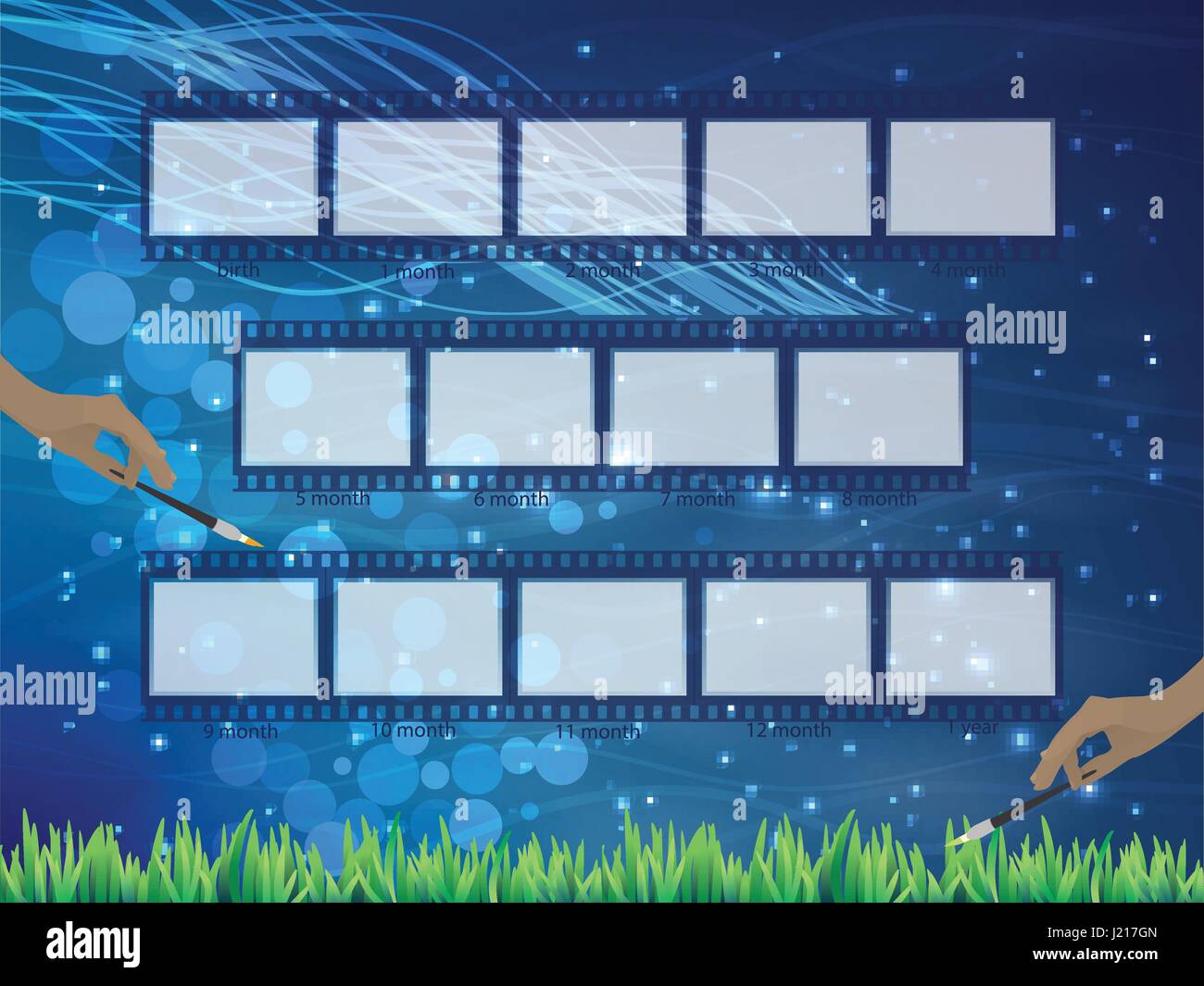 Photo frame for the child. From birth to the first birthday. Horizontal ...