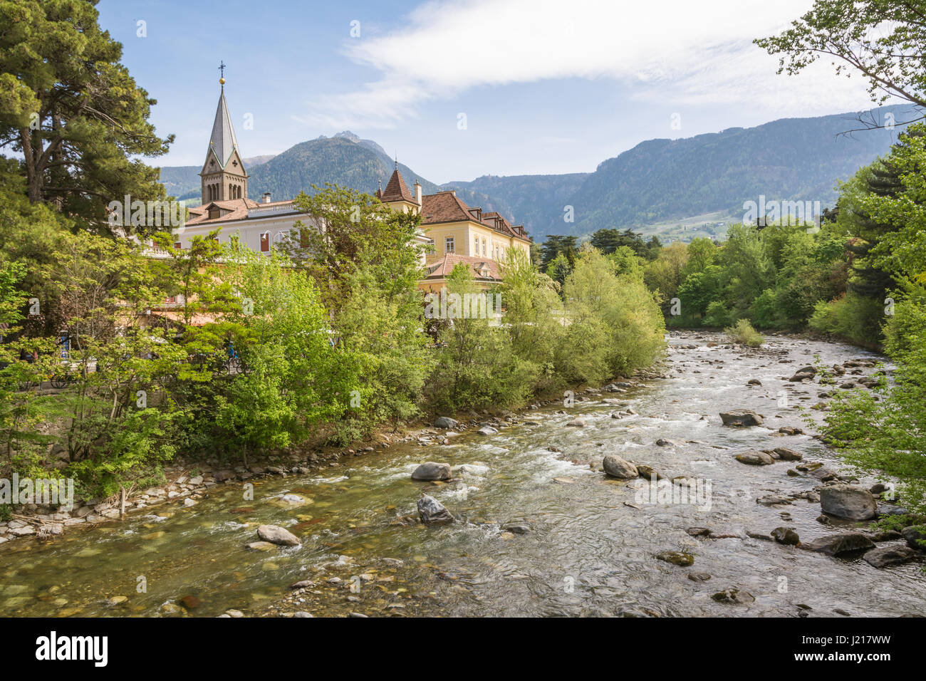 Merano (or Meran) is a city surrounded by mountains near Passeier ...