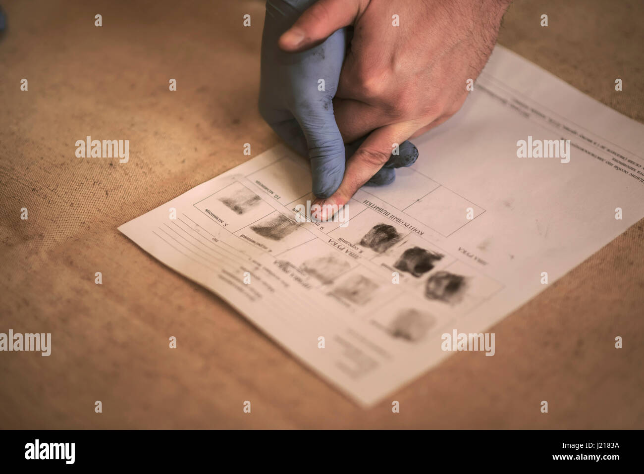 The process of getting samples of fingerprints hands for further study ...