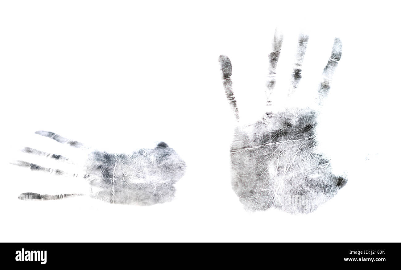 Sample prints of fingers and palms isolated on white background ...