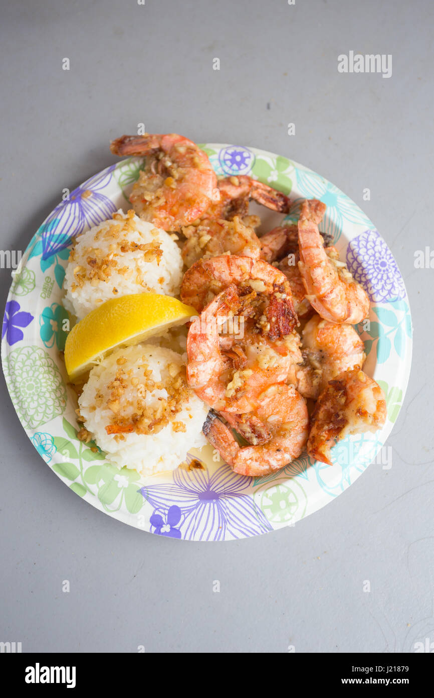 Hawaiian Shrimp Plate Lunch Stock Photo - Alamy