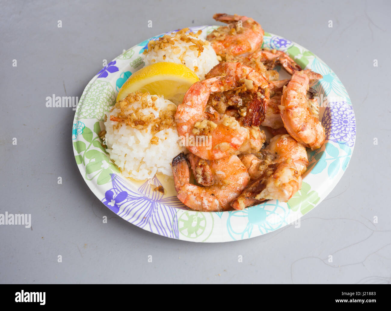 Hawaiian Shrimp Plate Lunch Stock Photo - Alamy