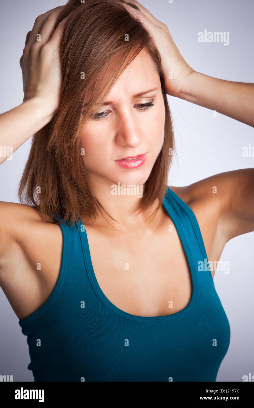 A portrait of a stressed beautiful woman Stock Photo - Alamy