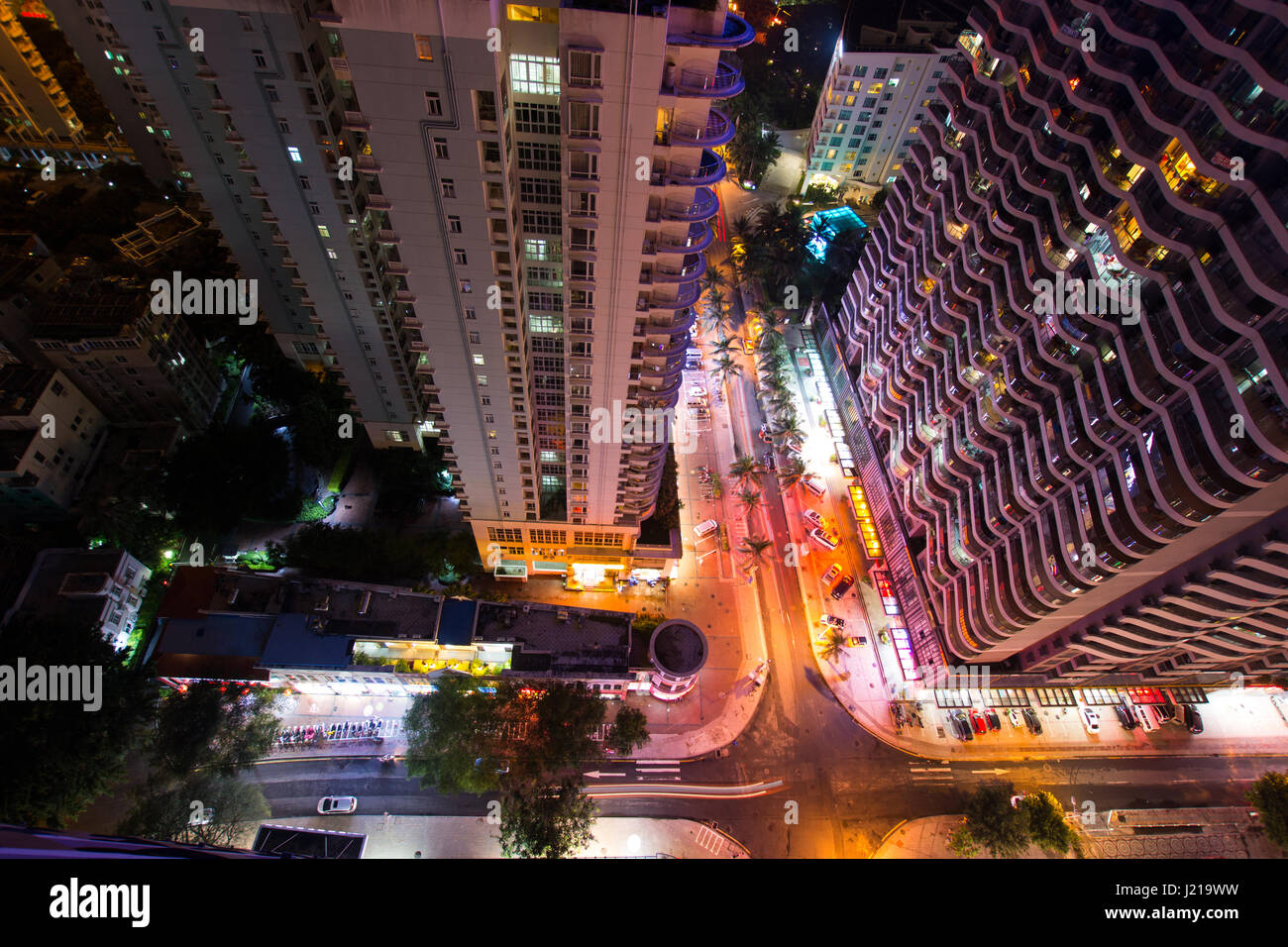 Top View of Street with Palm Trees of Chinese city, night scene Stock ...