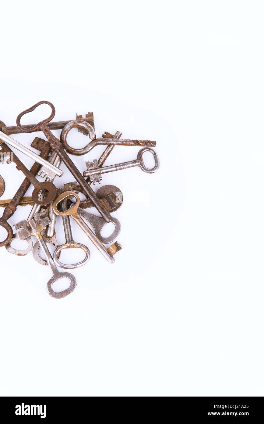 Collection of ancient keys isolated on white background. Set Stock ...