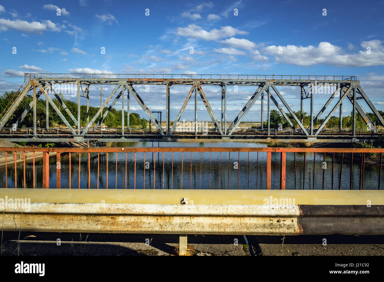 Railway bridge over canal of cooling lake in Chernobyl Nuclear Power ...