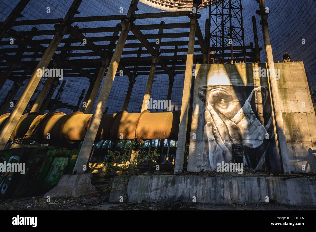 Graffiti in cooling tower of Chernobyl Nuclear Power Plant in Zone of ...