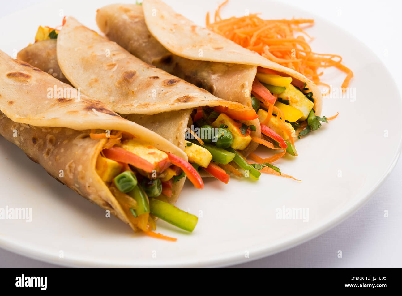 Indian popular snack food called Vegetable spring rolls or veg roll or ...