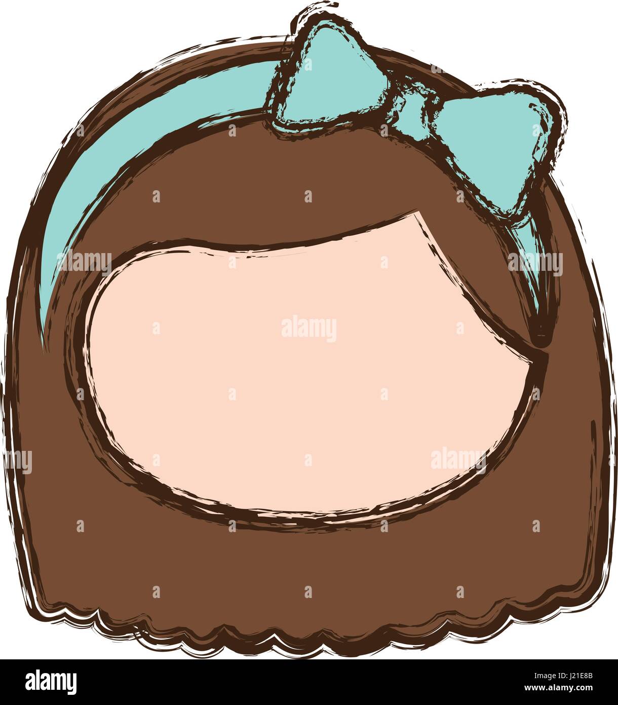 blurred colorful faceless cartoon girl with brown shor hair and bow ...